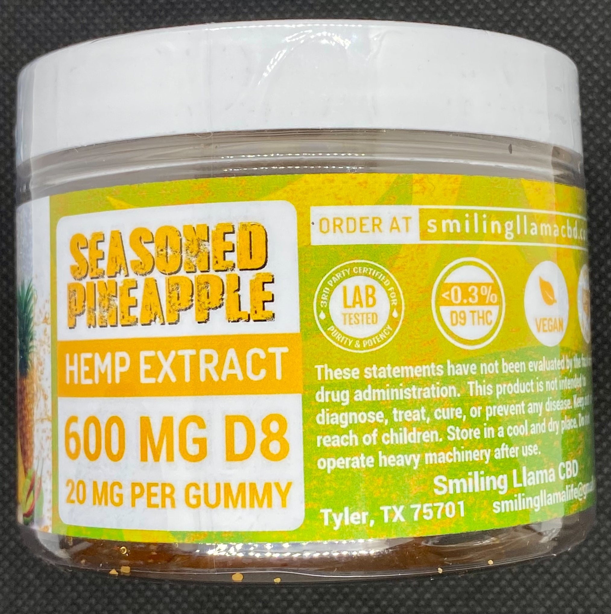 20mg D8 seasoned pineapple gummies | Smiling Llama CBD